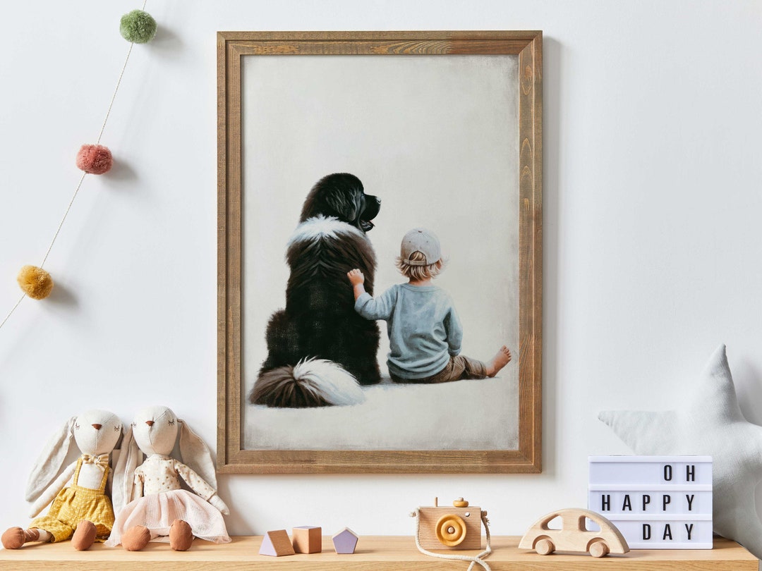 Newfoundland Dog Nursery Print, Boy & Dog Art Print, Newfoundland Art ...