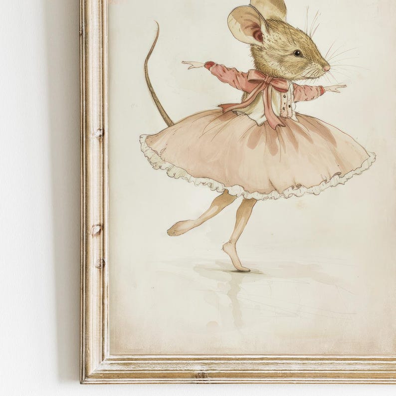 Ballerina Mouse Decor, Mouse Nursery Art Print, Vintage Mouse Print ...
