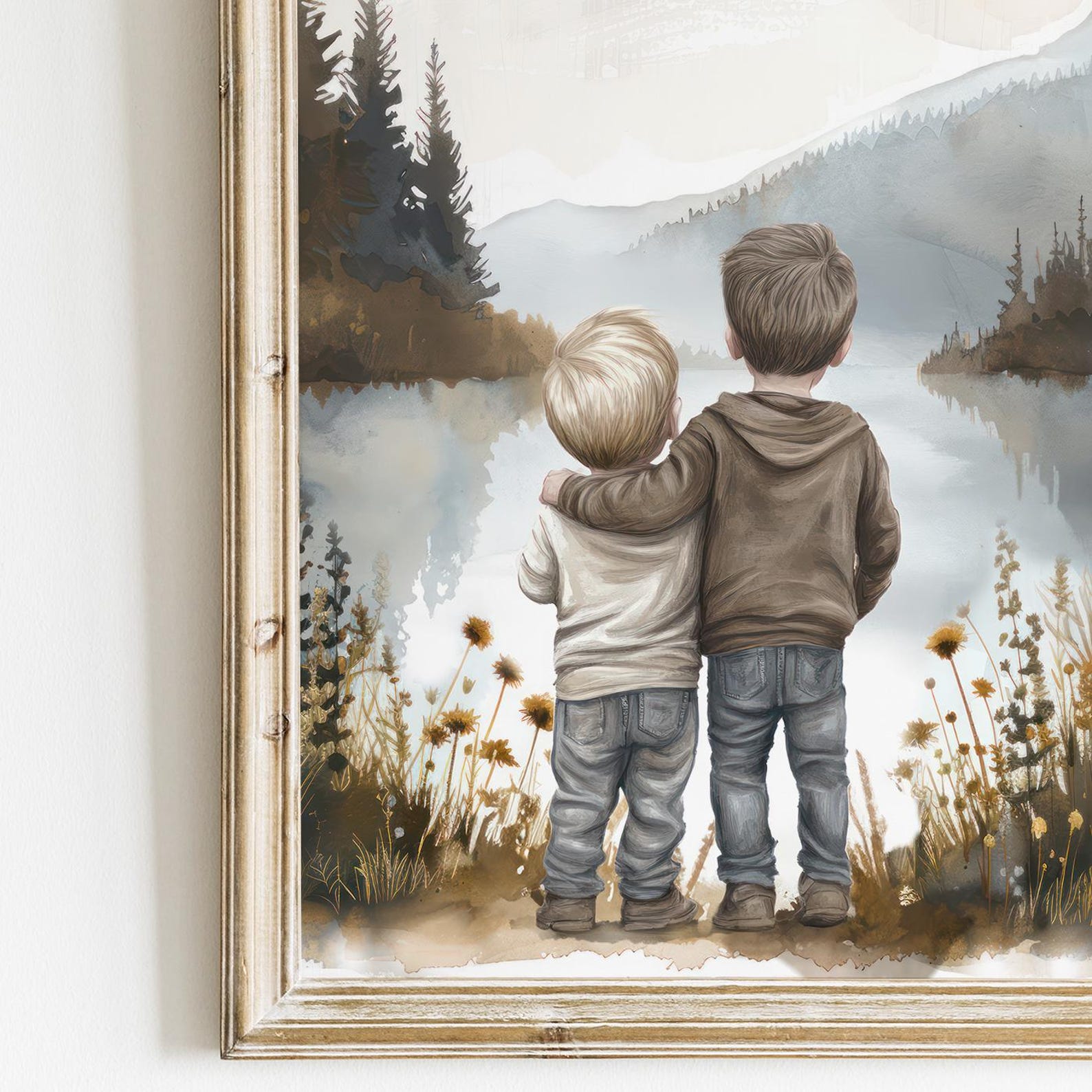 Brother Wall Decor, Brother Room Decor, Lake Nursery Art, Two Brother ...