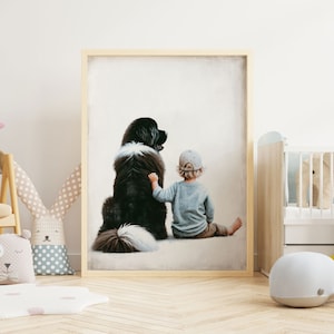 Newfoundland Dog Nursery Print, Boy & Dog Art Print, Newfoundland Art ...