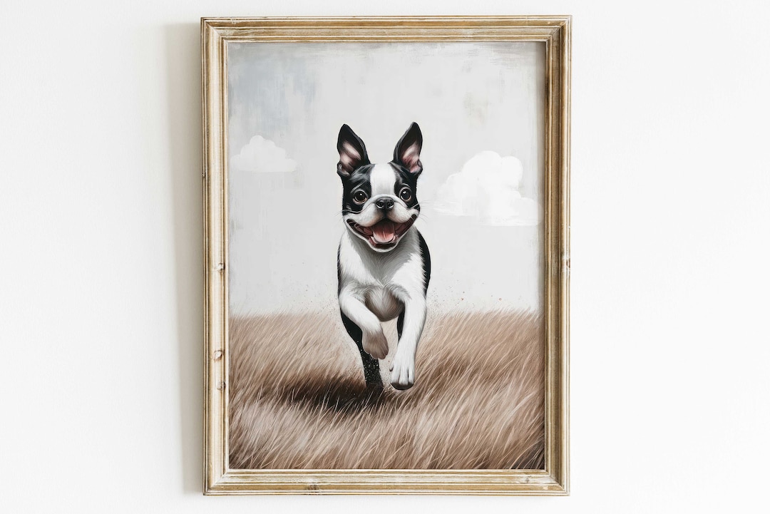 Boston Terrier Wall Art, Boston Terrier Dog Portrait, Vintage Dog Art ...