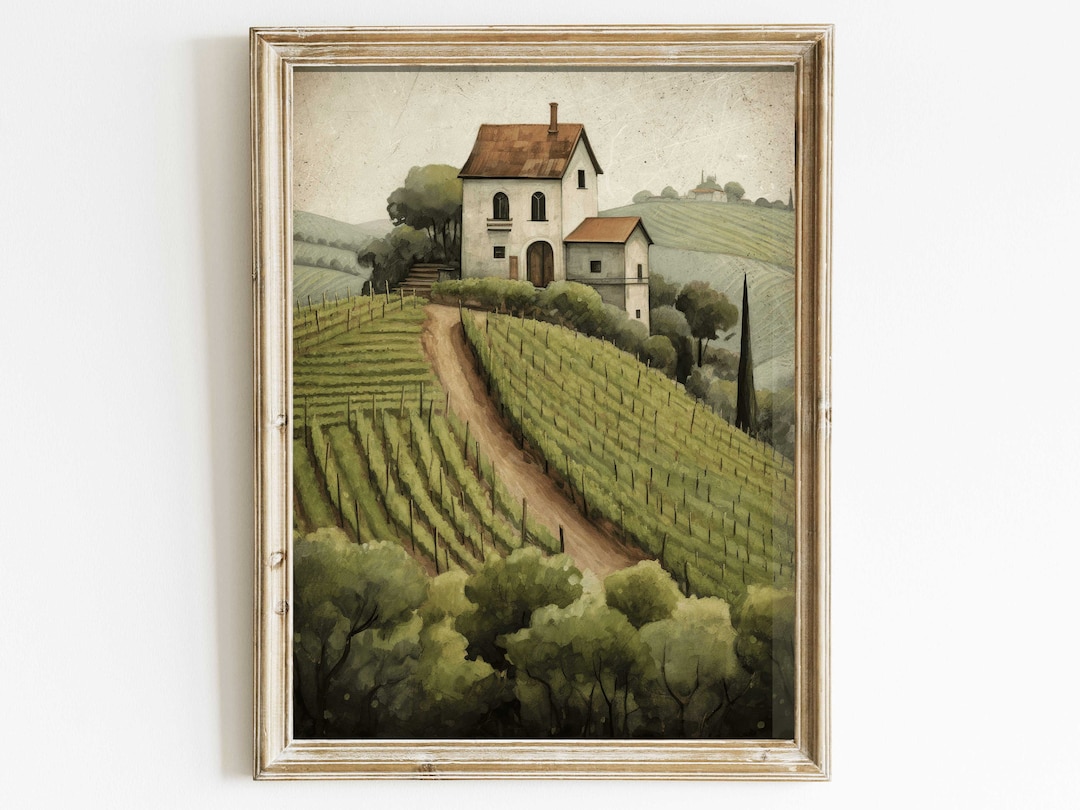 Vineyard Art Print, Mediterranean Wall Art, Rustic Vineyard Painting ...