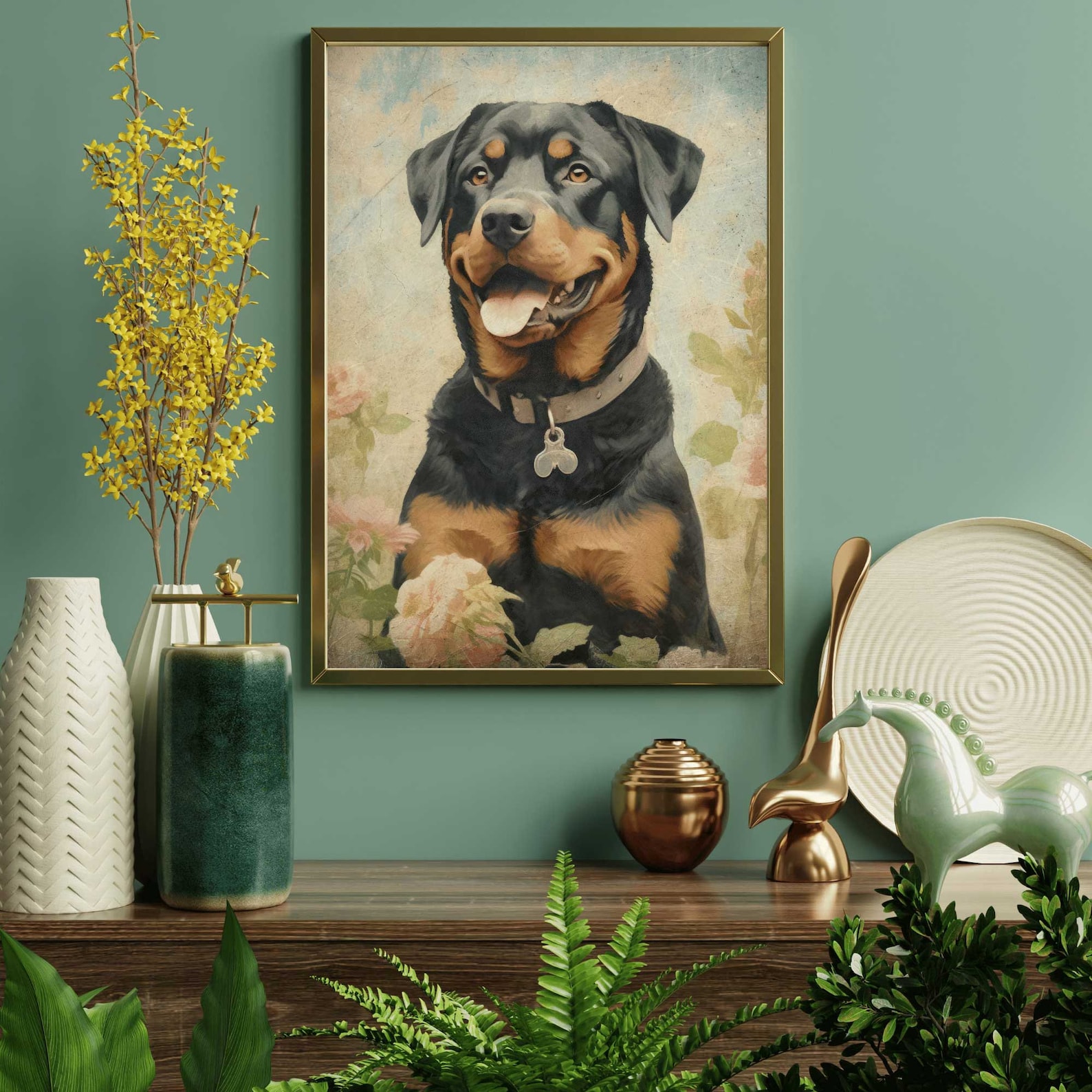 Rottweiler Wall Art, Vintage Dog Print, Rottweiler Portrait, Dogs With ...