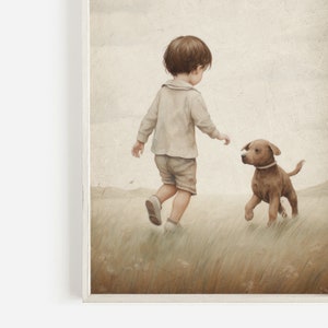 Puppy Nursery Print, Boy and Dog Art, Vintage Nursery Wall Art, Dog ...