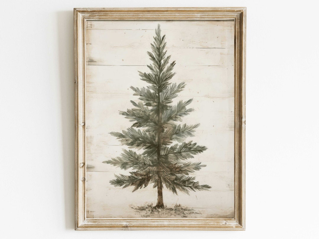 Spruce Tree Art, Christmas Tree Print, Vintage Christmas Wall Art ...
