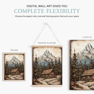 Rustic Mountain Cabin Print, Forest and Mountain Wall Art, Cottage Art ...