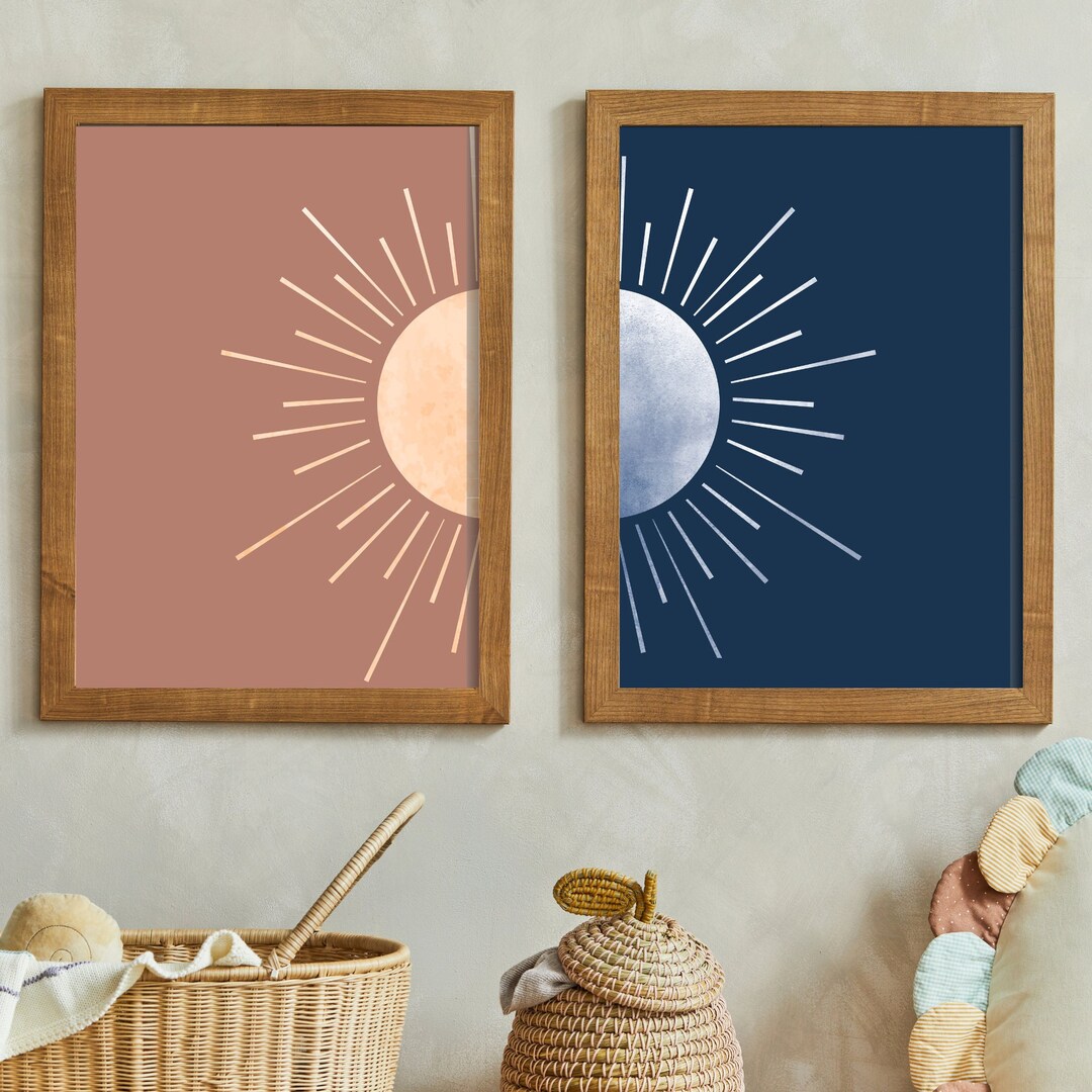 Boho Sun, Digital Printable Wall Decor, Set of Two, Dual Sun Wall Art ...