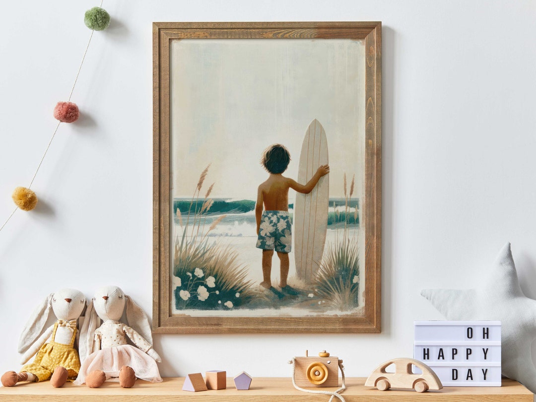 Surfing Nursery Decor, Surfer Boy Painting, Beach Nursery Art, Surfing ...
