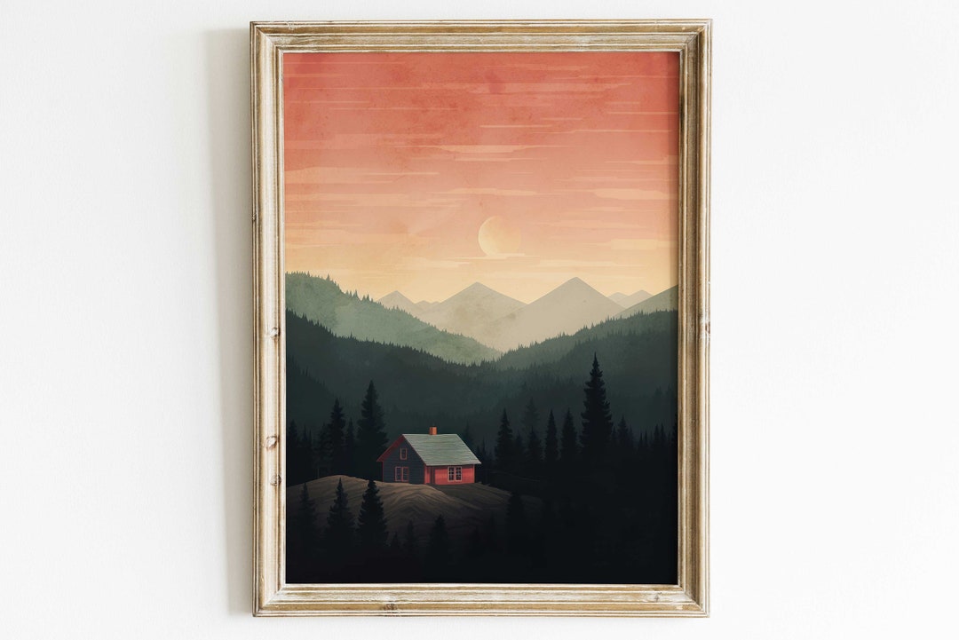Mountain Cabin Print, Cabin Decor, Forest Wall Art, Forest Cabin ...