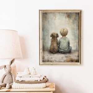 Boy and Dog Art Print, Puppy Nursery Print, Dog Nursery Wall Art, Pet ...