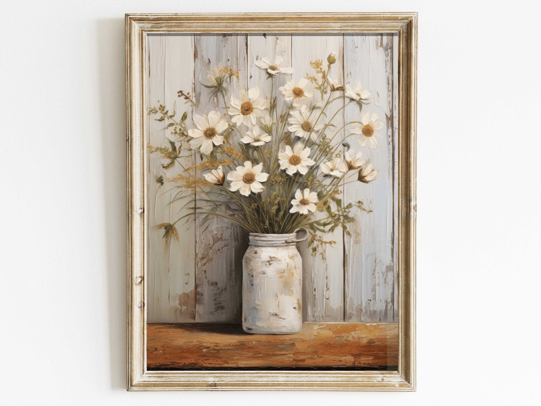 Rustic Floral Wall Art, Daisy Flower Print, Rustic Botanical Art ...