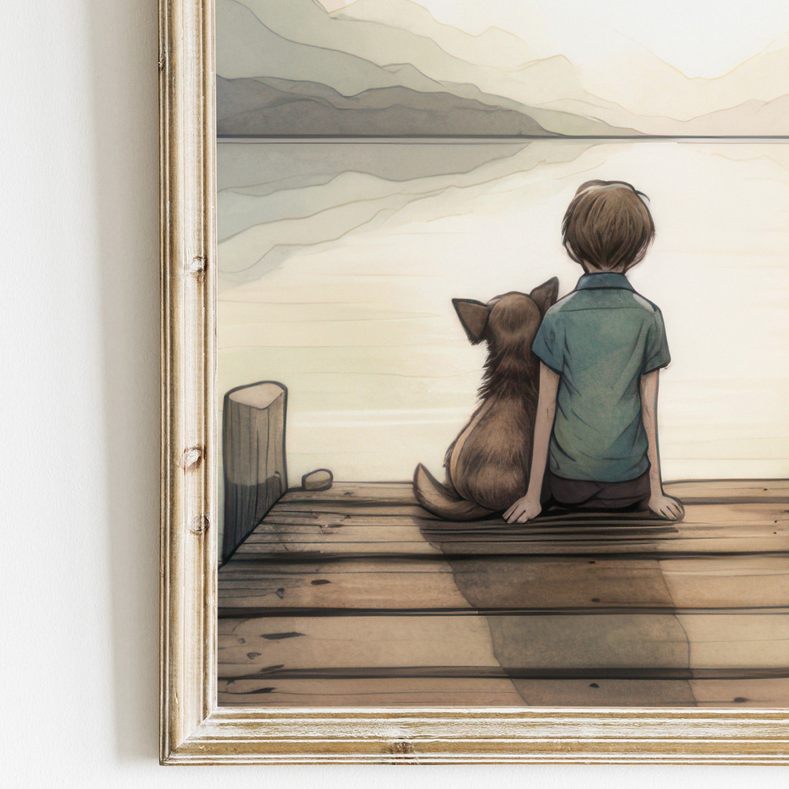 Boy and Dog Art Print, Dog Nursery Decor, Toddler Decor Boy, Dog Wall ...