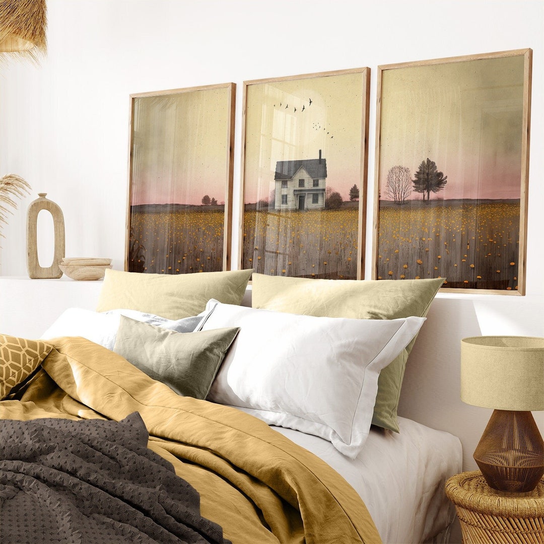 Rural Wall Art Set of 3, Country House Print, Countryside Painting ...