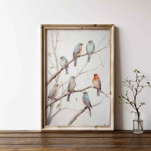 Vintage Bird Print, Birds in a Tree Painting, Tree Branches, Rustic ...