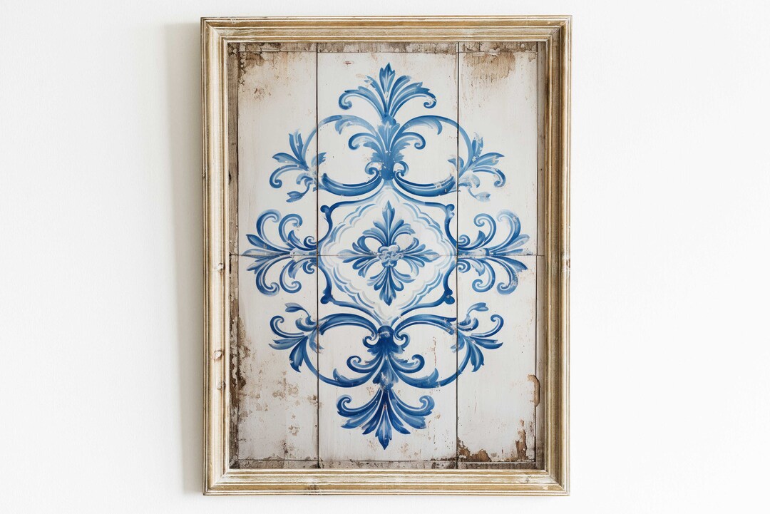 Azulejo Print, Portuguese Tile Art Print, Wood-inspired Art, Vintage ...