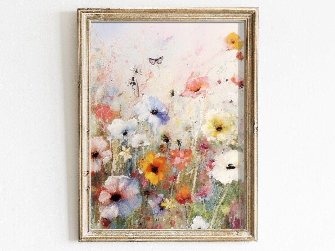 Wildflower Wall Art Print, Digital Printable Floral Decor, Vintage ...