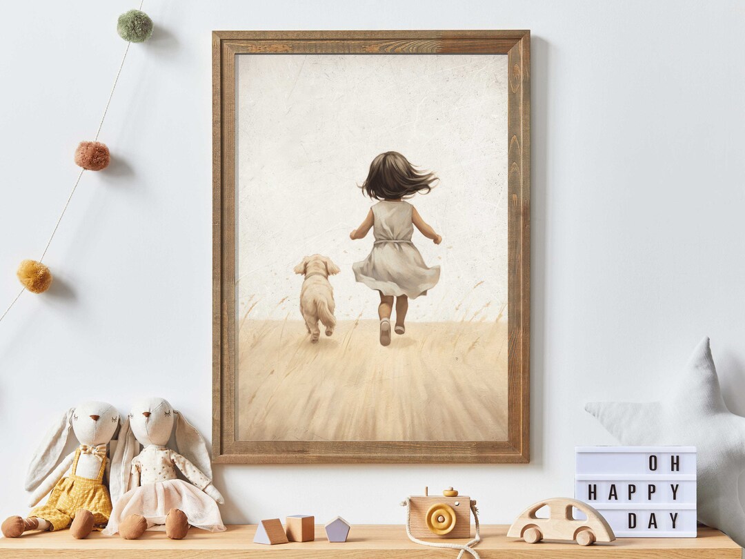 Girly Wall Art, Girl and Dog Print, Puppy Nursery Decor, Unique Vintage ...