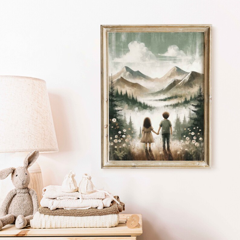 Adventurous Siblings Vintage Painting: Brother and Sister Art (digital ...