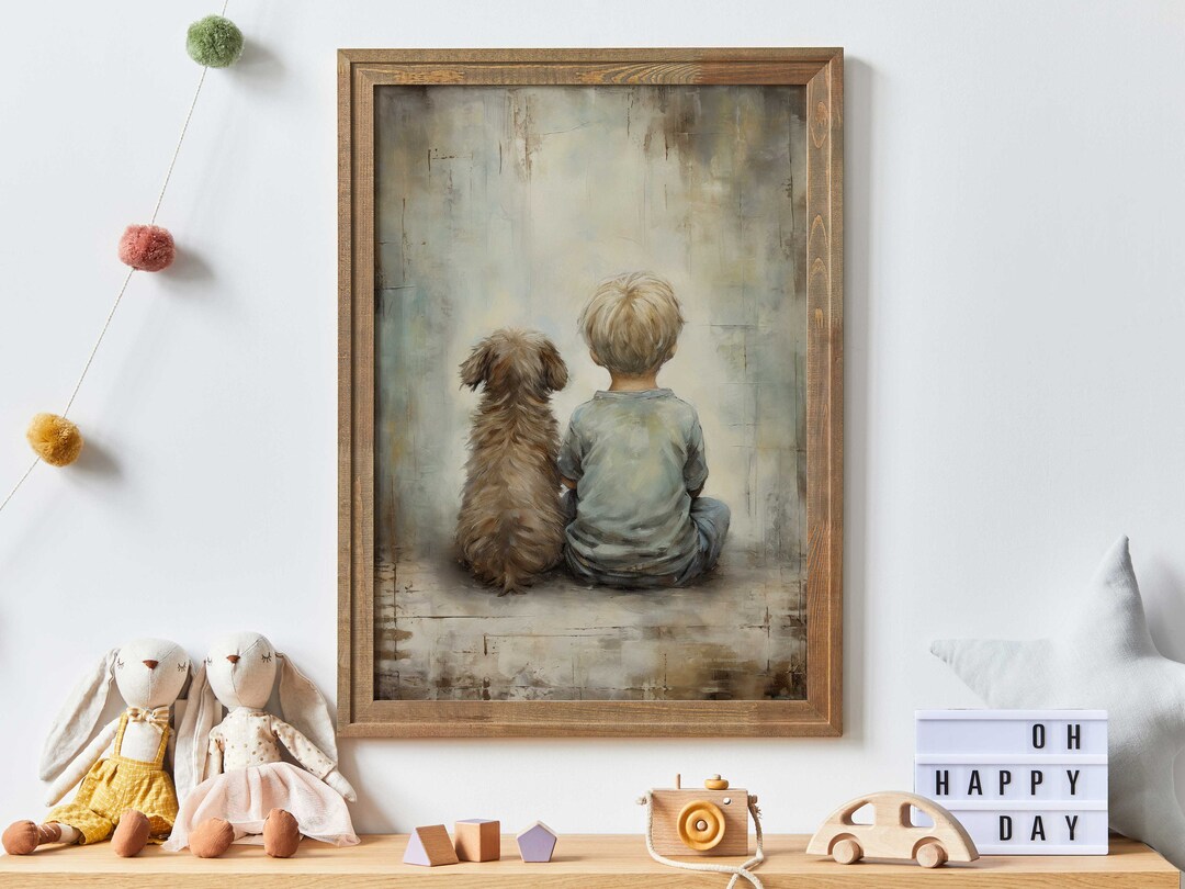 Boy and Dog Art Print, Puppy Nursery Print, Dog Nursery Wall Art, Pet ...
