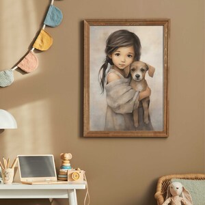 Dog and Girl Wall Art, Dog Nursery Decor, Dog Gifts for Girl Kid, Cute ...