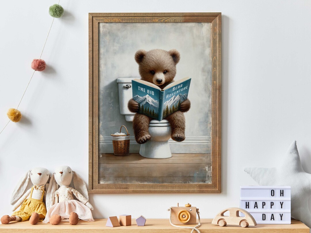 Kids Reading Book Decor, Bear Nursery Art, Learning Decor, Books Wall ...