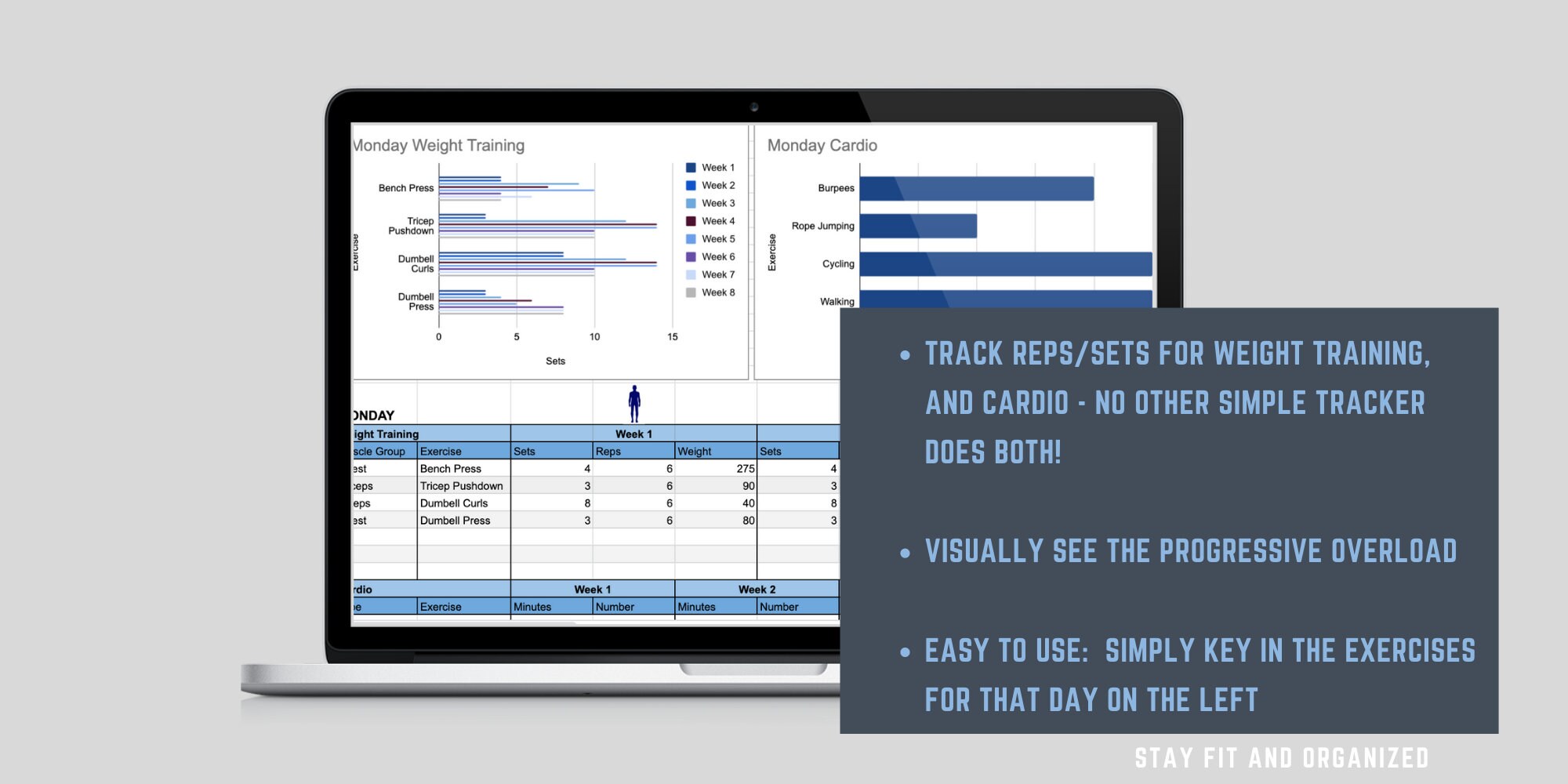 Spreadsheet Fitness Tracker, Google Sheets Template, Workout Tracker ...