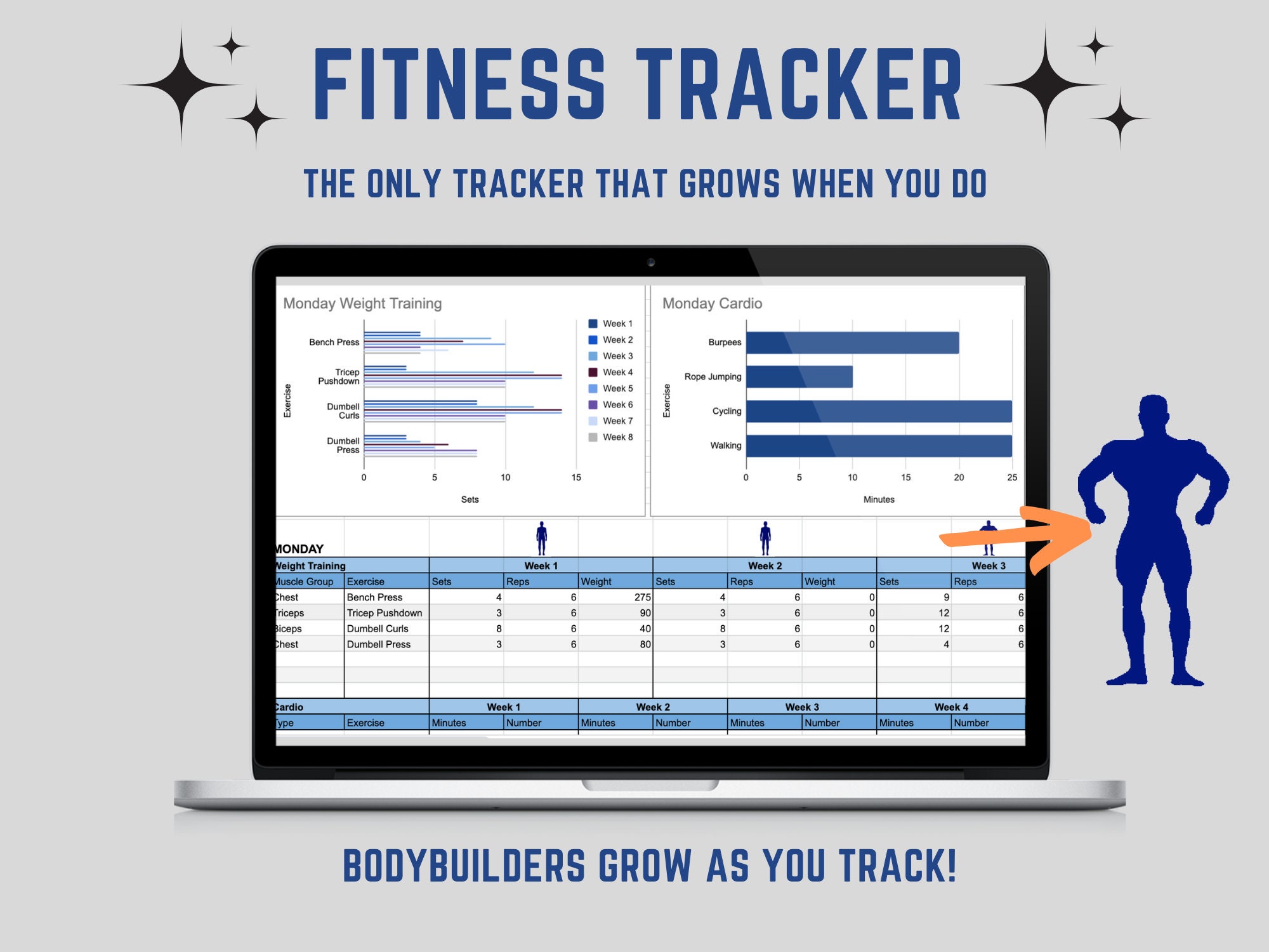 Spreadsheet Fitness Tracker, Google Sheets Template, Workout Tracker ...