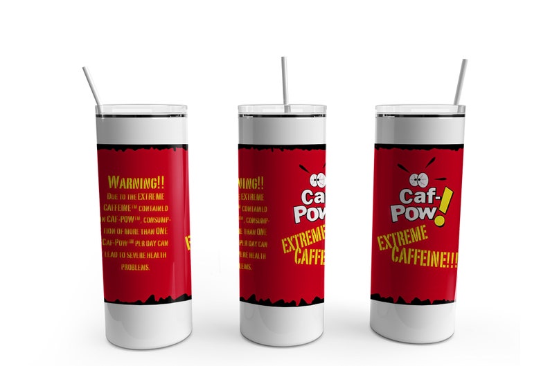 Caf-pow Extreme Caffeine Stainless Steel Tumbler (20/30 Oz) Lid, Straw ...