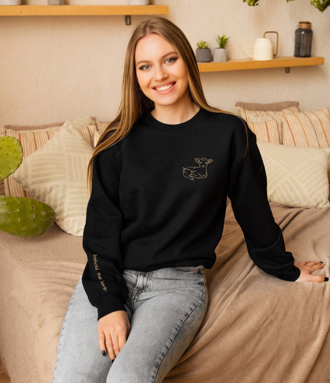 Embroidered Lamb Sweatshirt for Christmas Lamb Sweater for Christmas ...