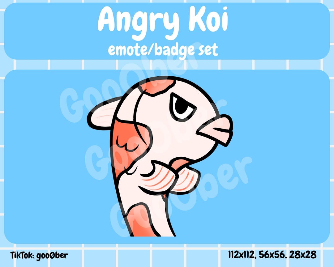 Kawaii Cute Angry Koi Fish Twitch Emote, Twitch Badge, for Stream and ...