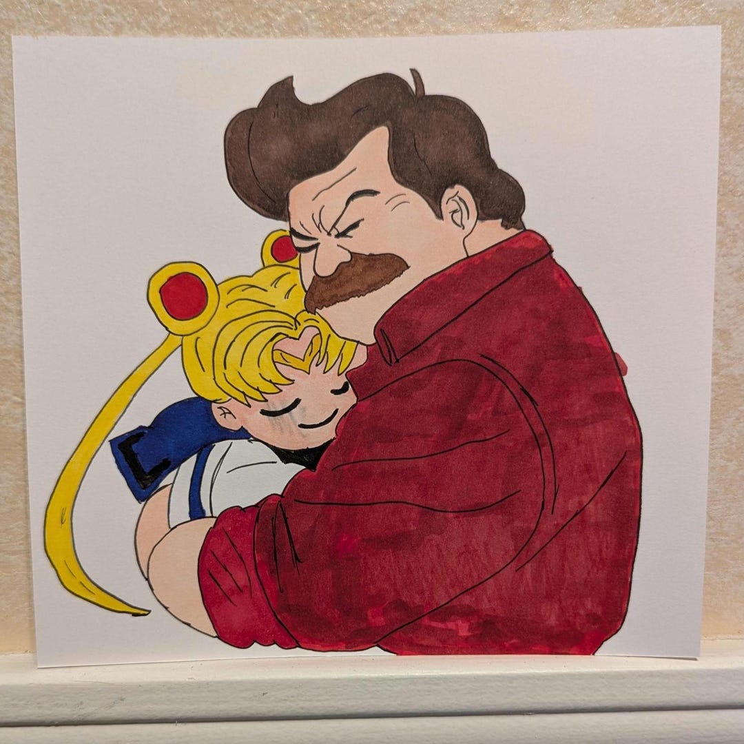 Ron Swanson Hugging Sailor Moon Original Art - Etsy