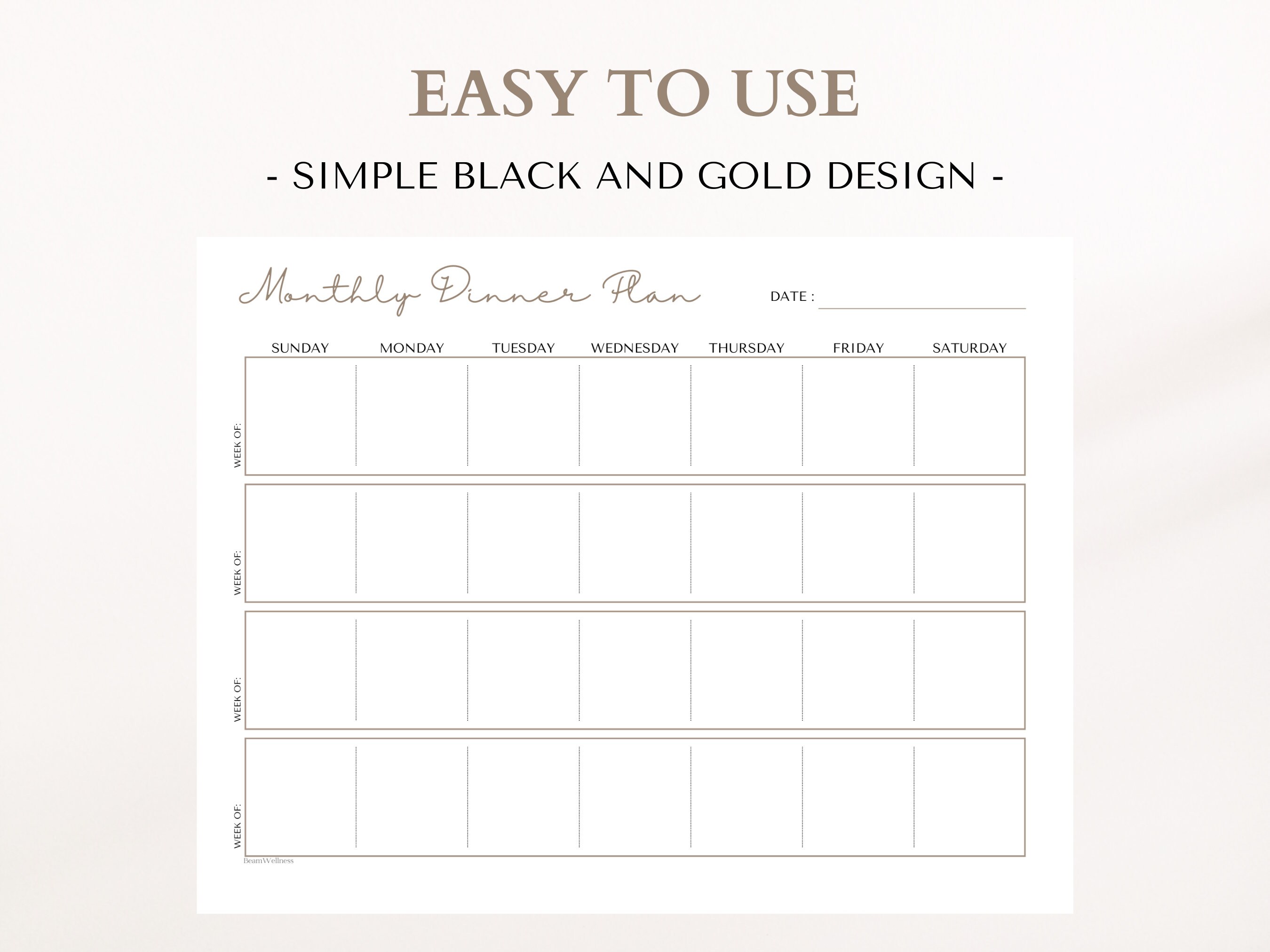 Monthly Dinner Plan Template Meal Prep Landscape Letter A4 Printable ...