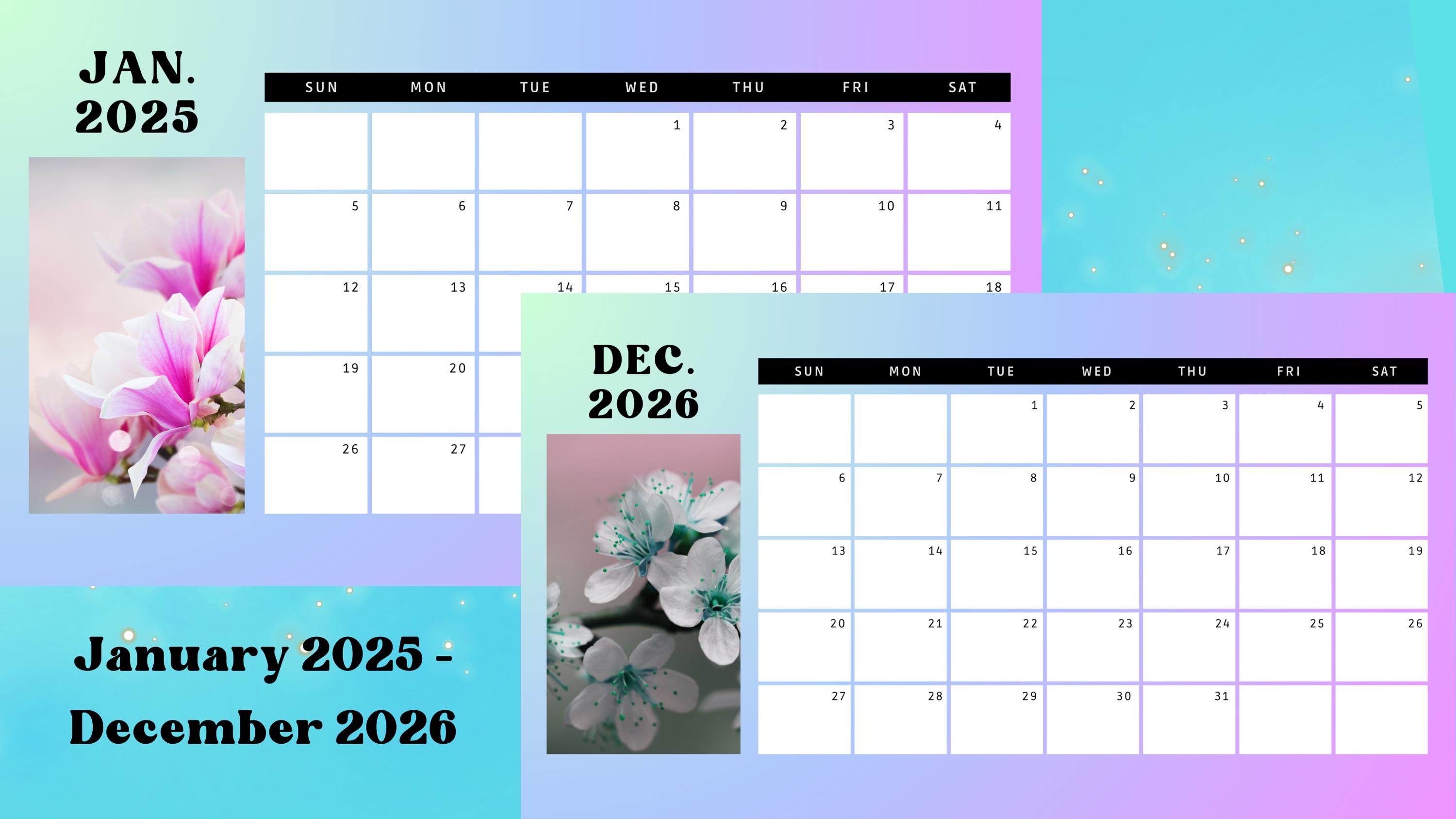 2025-2026 Calendar Bundle | Printable & Editable, Instant Download - Etsy