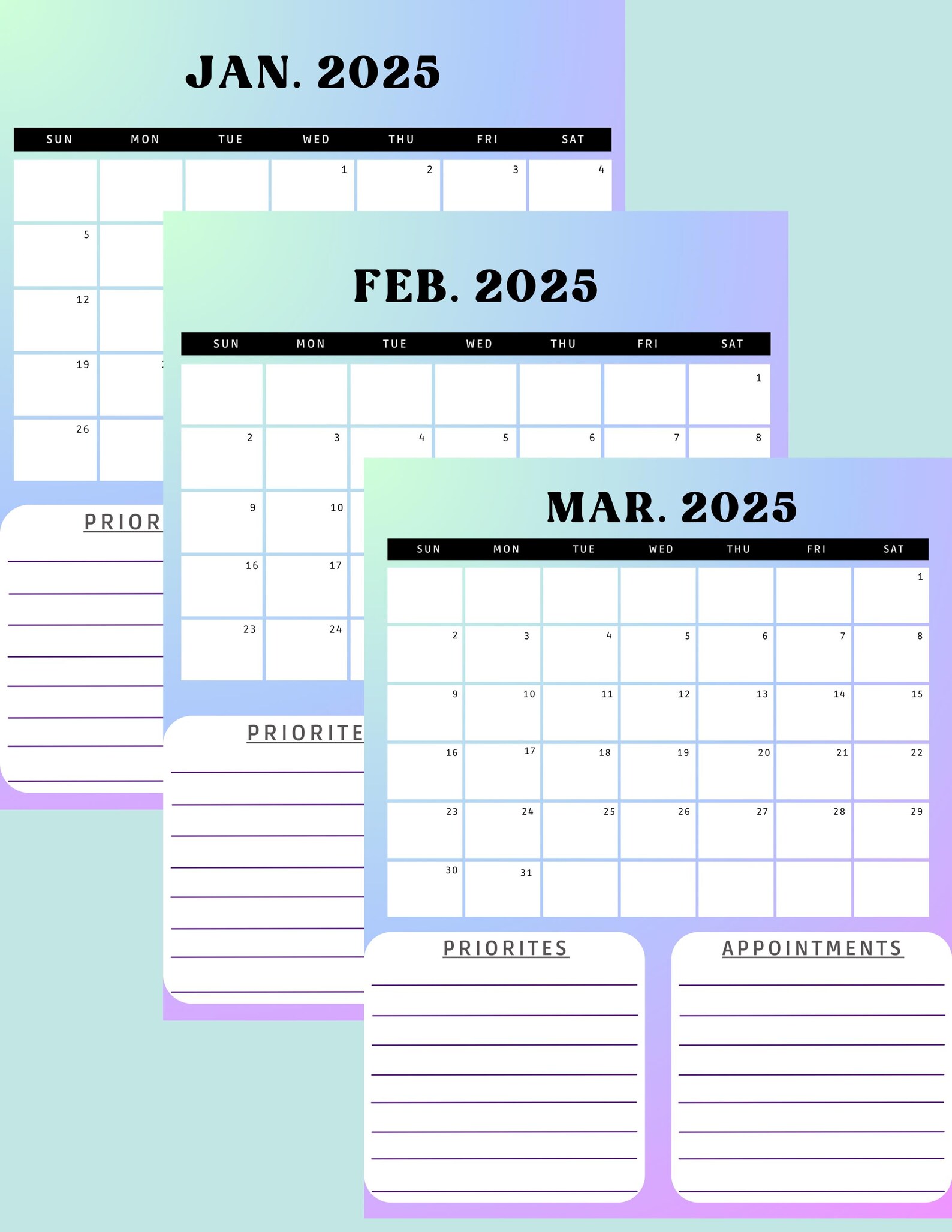 2025 Printable Calendar Template | Minimalist Design | Instant Download ...
