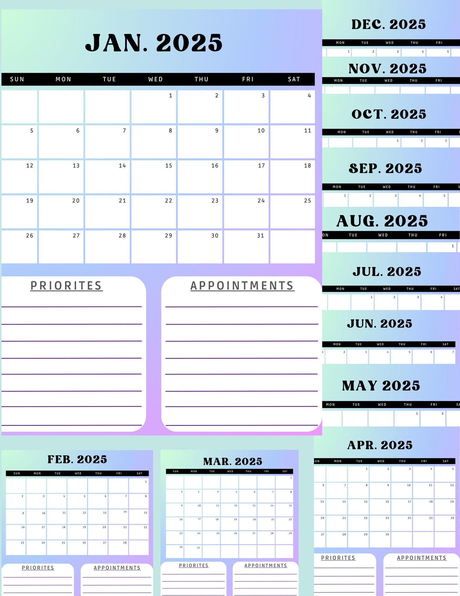 2025 Printable Calendar Template | Minimalist Design | Instant Download ...