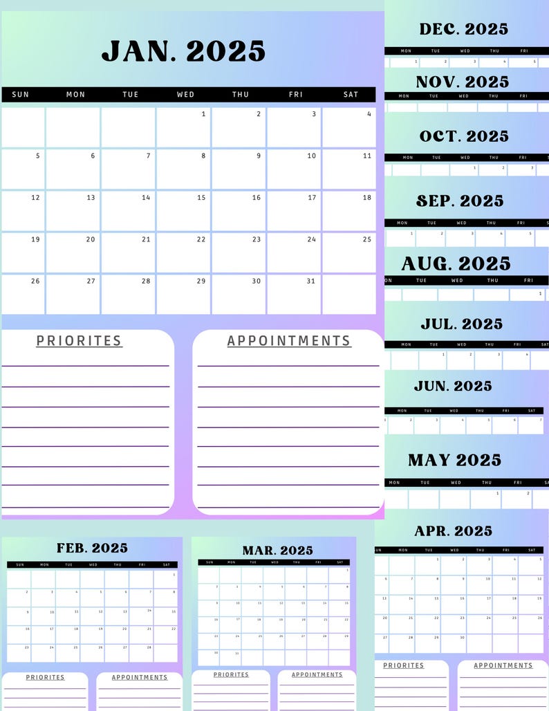 2025 Printable Calendar Template | Minimalist Design | Instant Download ...