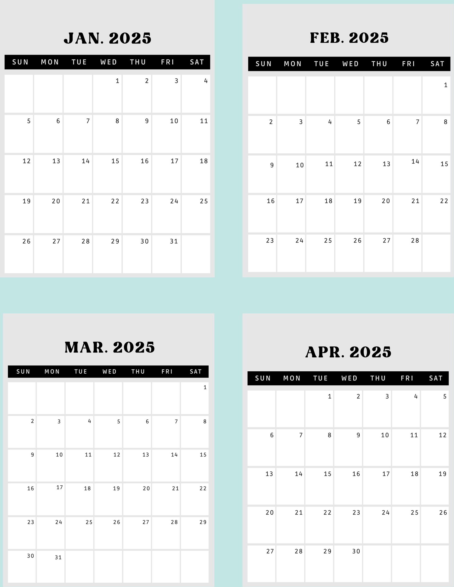 2025 Editable Calendar Printable Template, PDF, Monthly Calendar ...