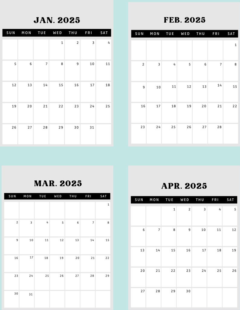 2025 Editable Calendar Printable Template, PDF, Monthly Calendar ...