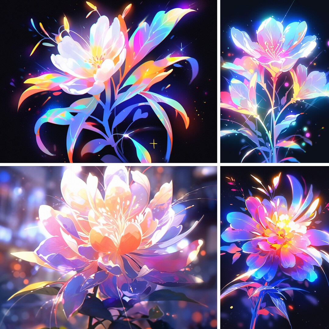 Abstract Floral Clipart, Neon Flowers, Commercial Use - Etsy