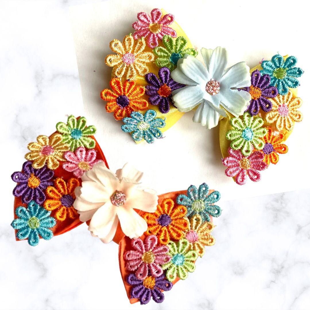 Flower Power Blossom Satin Bow, Groovy, Custom Made Dog & Cat Bow, Pet ...