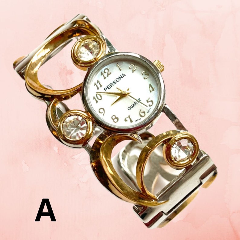 Striking Two-tone Bangle Ladies Watch With CZ Diamond Stainless Steel ...