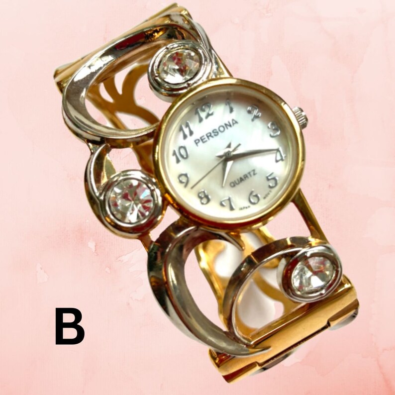 Striking Two-tone Bangle Ladies Watch With CZ Diamond Stainless Steel ...