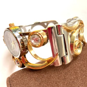 Striking Two-tone Bangle Ladies Watch With CZ Diamond Stainless Steel ...