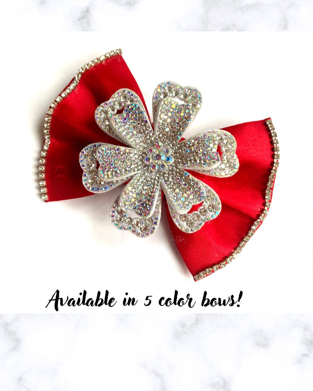 Glamour Bloom Elegance Satin Bow, Rhinestone Flower, Custom Made Dog ...