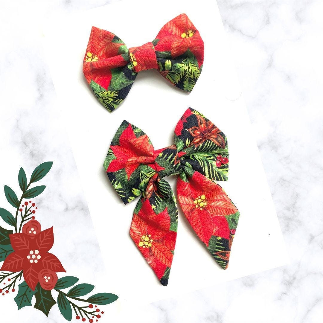 Poinsettia Cascade Sailor Bow Set, Dog Bow, Bow Tie for Dog & Cat, or ...