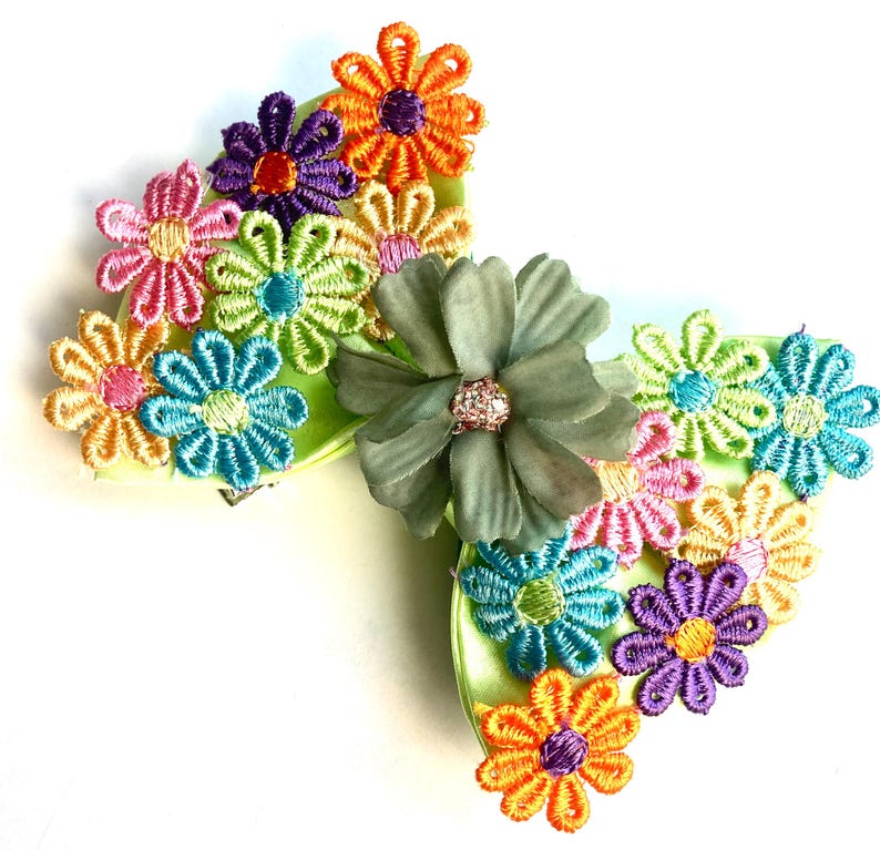 Flower Power Blossom Satin Bow, Groovy, Custom Made Dog & Cat Bow, Pet ...