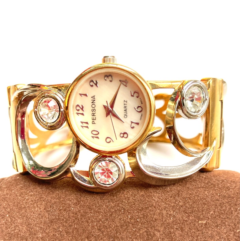 Striking Two-tone Bangle Ladies Watch With CZ Diamond Stainless Steel ...