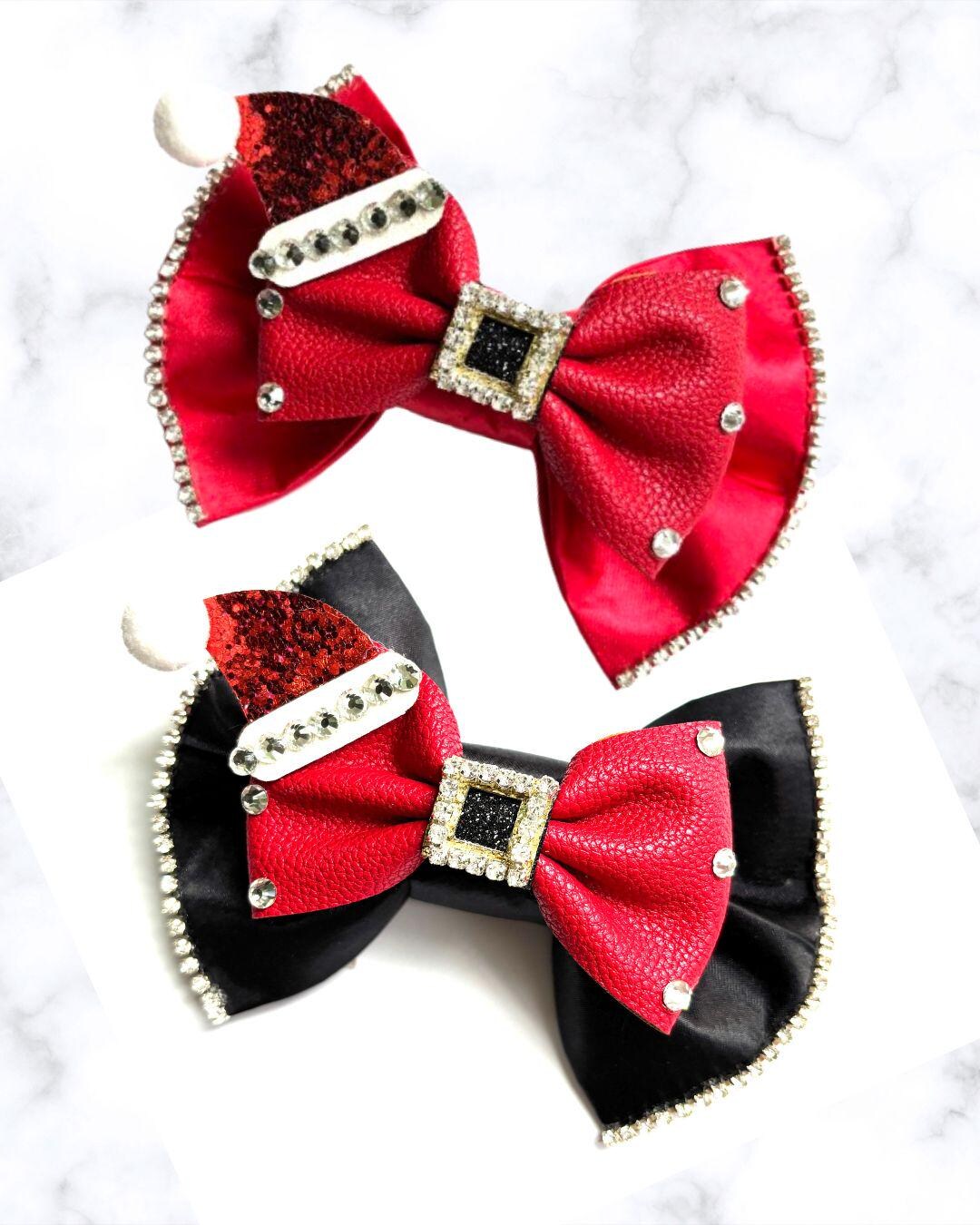 Ho Ho Glam Bow, Santa, Rhinestone, Faux Leather Bow, Custom Made Dog ...
