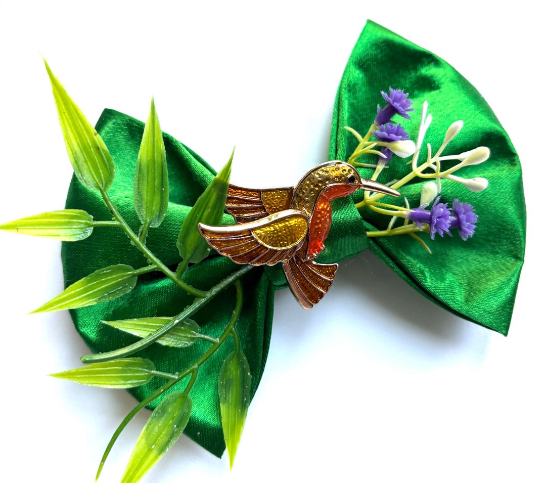 Emerald Hummer Satin Bow, Hummingbird, Custom Made Dog Bow, Cat Bow ...