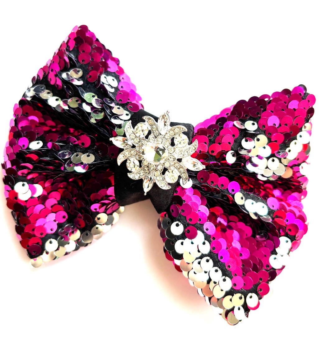 Hot Pink Crystal Glam Sequin Bow, Rhinestone, Custom Made Dog Bow, Bow ...